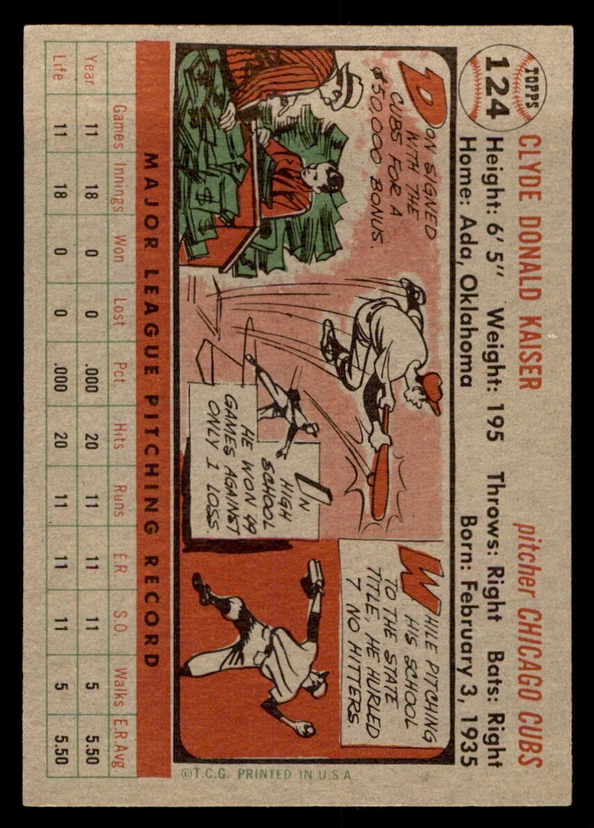 1956 Topps Baseball #124 Don Kaiser NM/MT *h1 | eBay