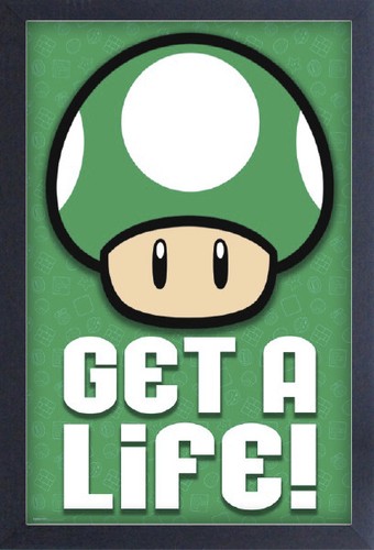 SUPER MARIO GET A LIFE MUSHROOM 1UP VIDEO GAME 13x19 FRAMED GELCOAT ...