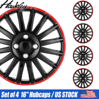 16" Black&Red Hubcaps Set of 4 Wheel Covers for R16 Cars SUVs Trucks ...