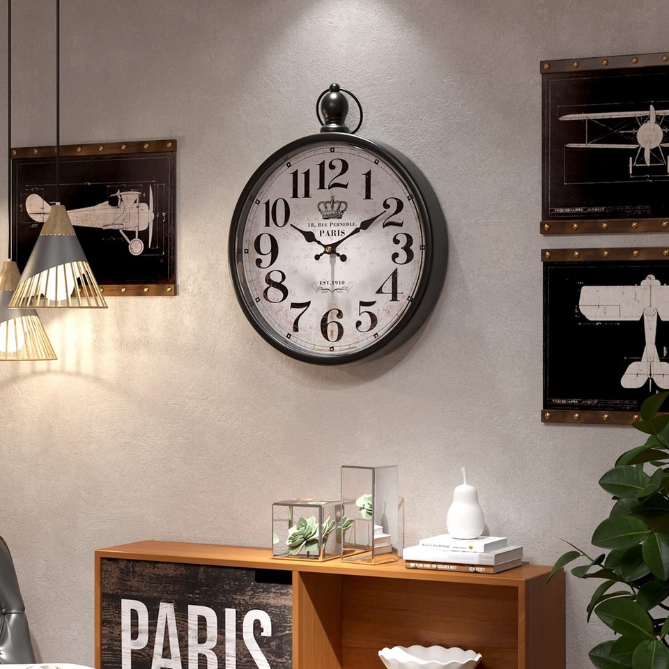 Retro Round Wall Clock. Black Vintage Antique Decor Wall Clocks for ...