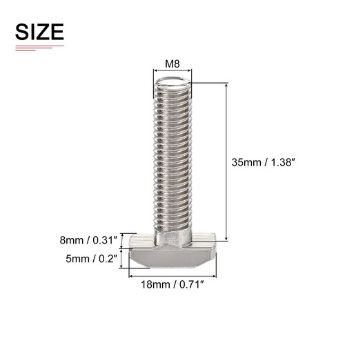 M8x35mm T-Slot Drop-In Stud Sliding Screw Bolt 5Pack T Shape Screws ...