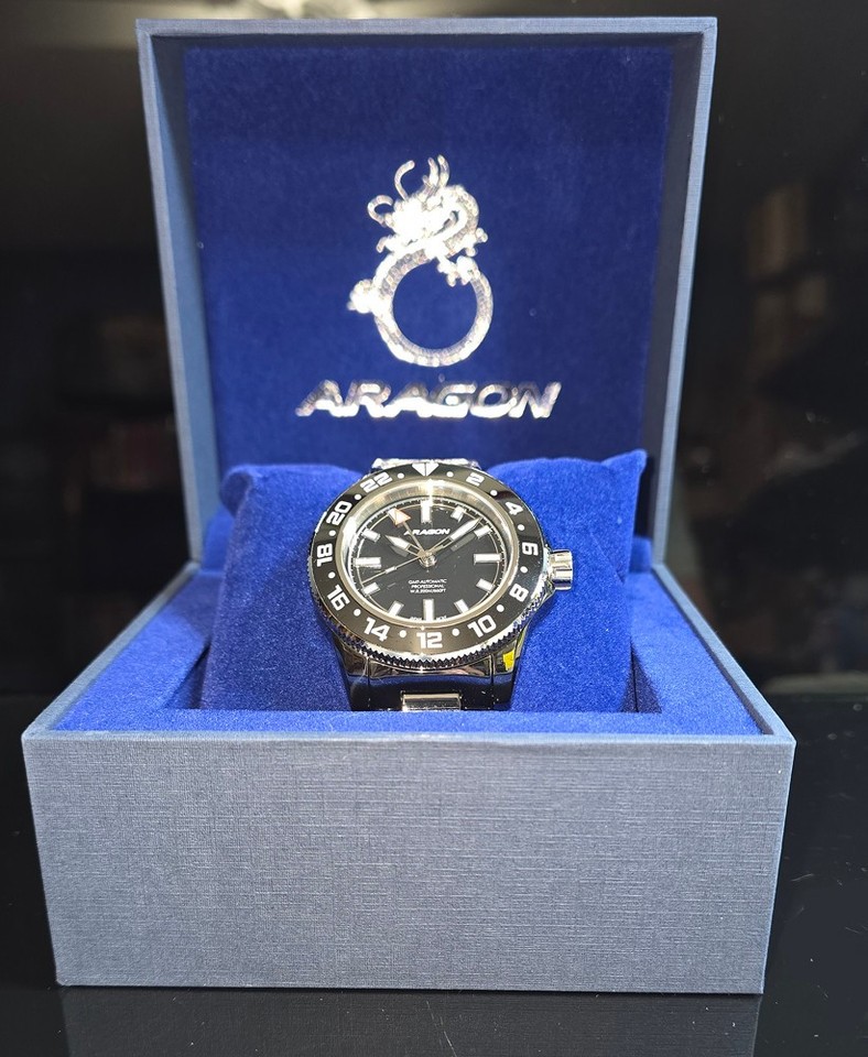 NEW! Aragon Black Ceramic Watch True GMT Automatic Miyota Mvmt Mystery ...
