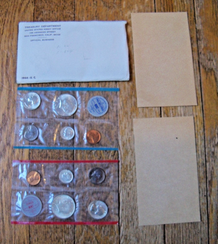 1964 Official U.S. Mint Set Complete & Original in Envelope 10 coins P ...