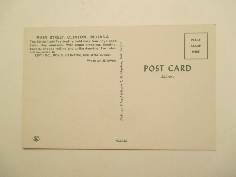 Clinton Indiana Postcard Main Street Little Italy Festival IN | eBay