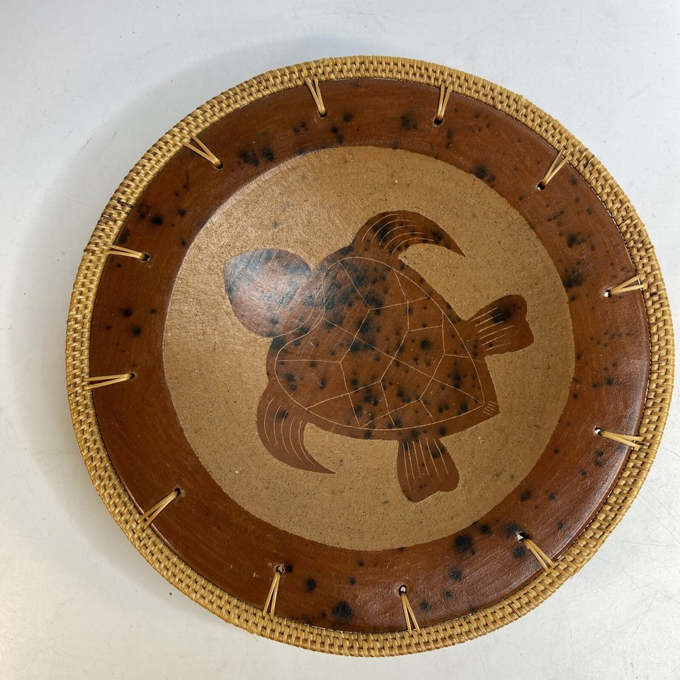 Turtle Design Redware Pottery Basket Weave Edge Trim Collector Bowl 10. ...