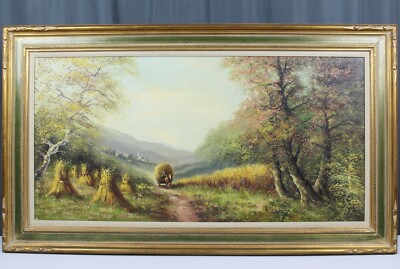 Siem Schaeffer European village landscape w hay shocks, oil painting 48 ...