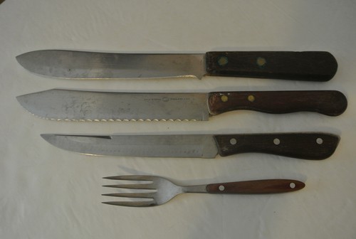 Vintage WOOD STAINLESS STEEL Kitchen KNIVES Knife Set EKCO ETERNA ...