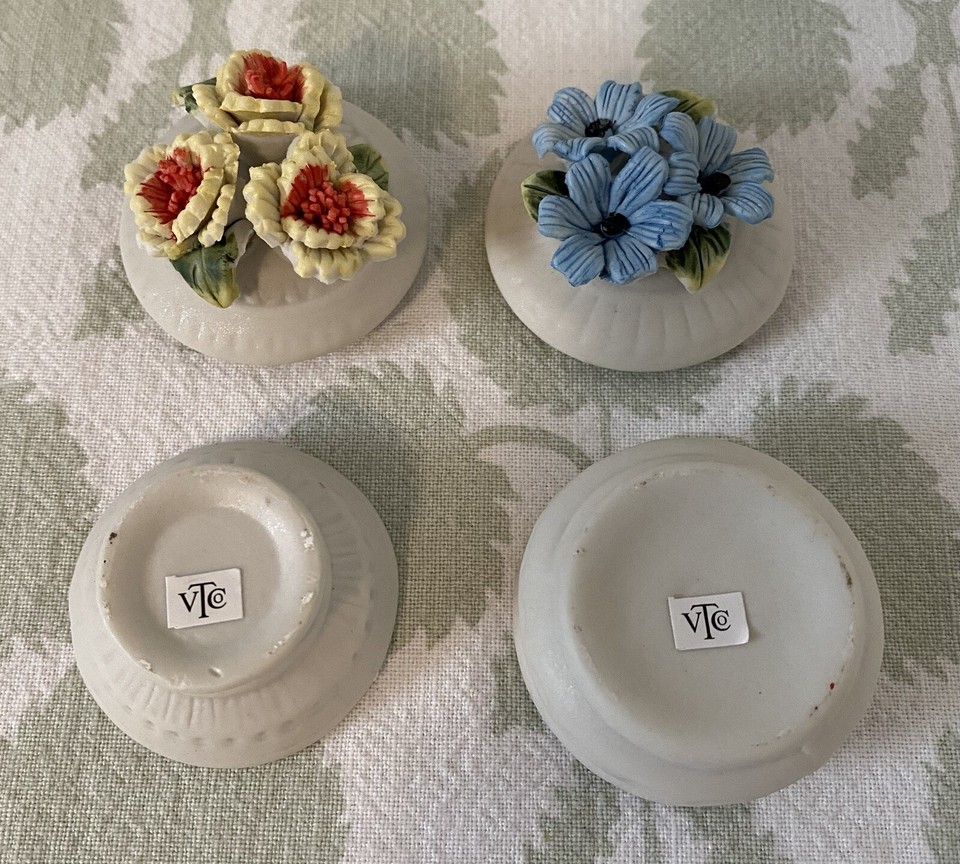 Victorian Trading Company Floral Bisque Porcelain Trinket Boxes (Set of ...