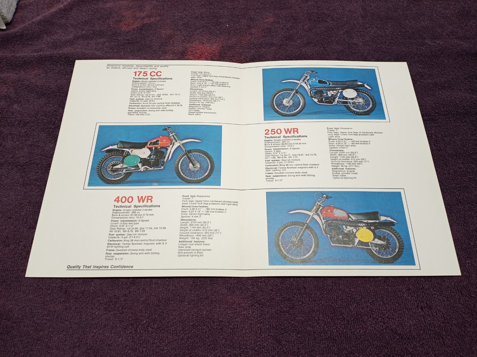 HUSQVARNA MOTORCYCLE SALES BROCHURE 1960s 1970s HUSKY 175 250WR 400WR ...