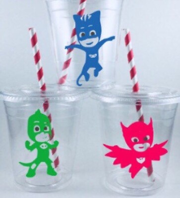 PJ Masks Party Cups Set/12 With Lids Straws | eBay