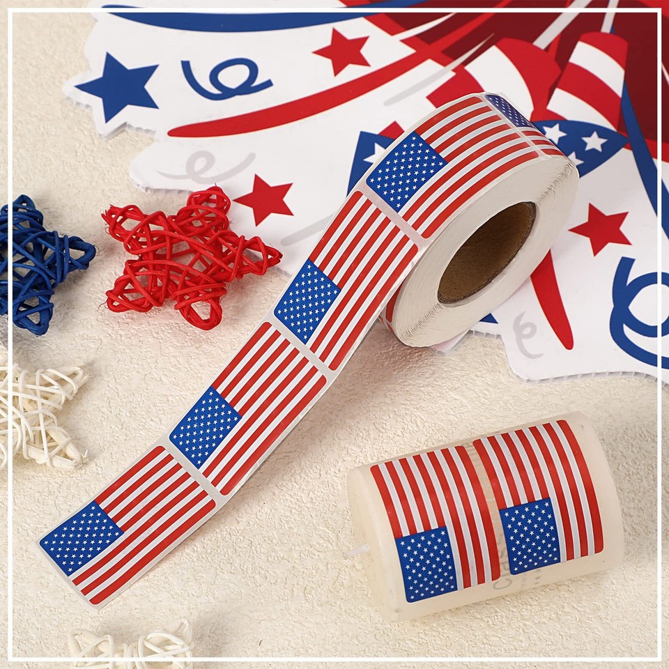 500 Pcs American Flag Sticker Roll US Flag Decal Patriotic Stickers ...