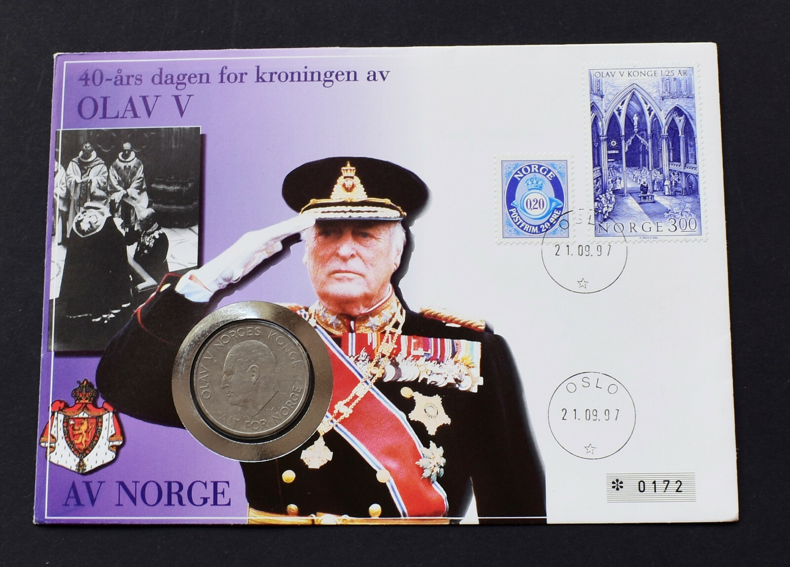 NORWAY NORGE 5 KRONER 1968 SET KONGE OLAV V Coin Stamp Cover Postal ...