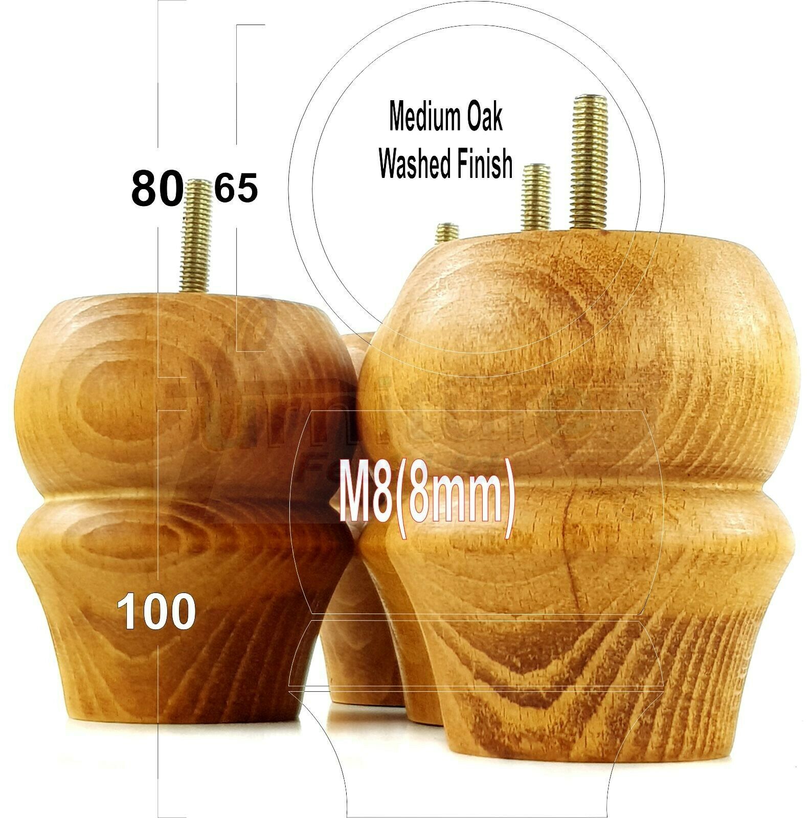 4 Turned Wood Furniture Legs M8 Sofa Bed Chair Replacement Bun Feet ...