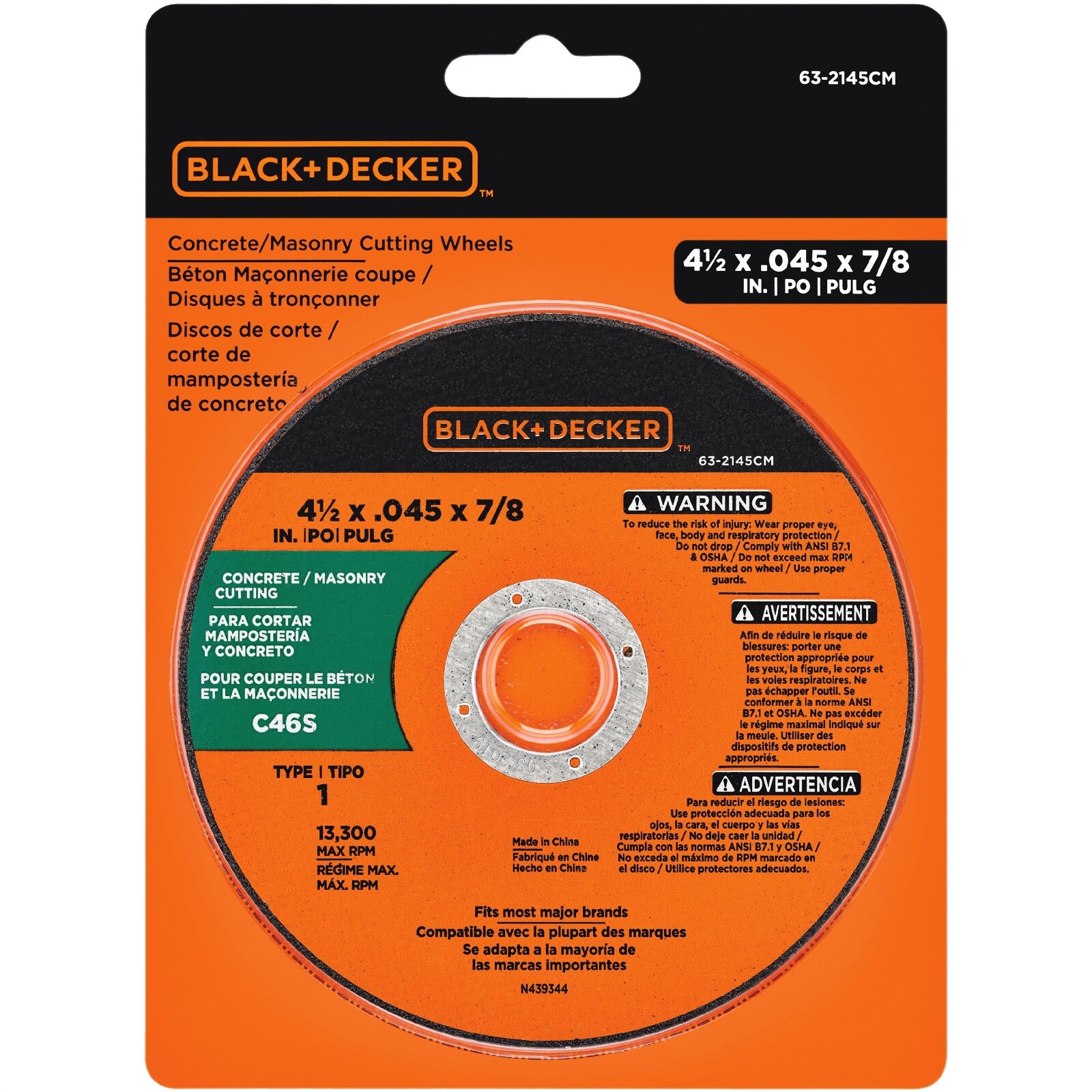 Black & Decker Concrete Masonry Cutting Wheels 63-2145CM 4.5x.045x7/8 ...
