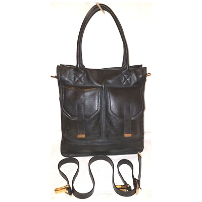 X-LG KRISTEN BELL FOR ERICA ANENBERG BLACK LEATHER CONVERTIBLE 2-STRAP ...