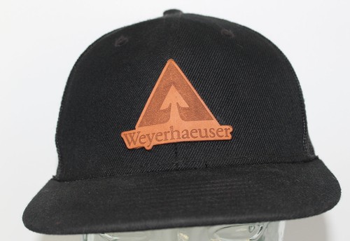 WEYERHAEUSER Black Trucker Hat Snapback Ball Cap Leather Logo Patch ...