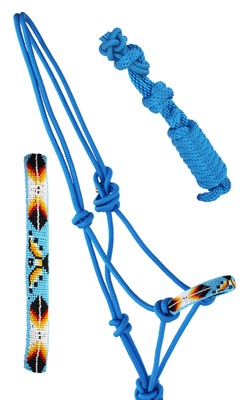 Nylon Horse Braided Beaded Noseband Rope HALTER Lead Rope Tack Blue ...