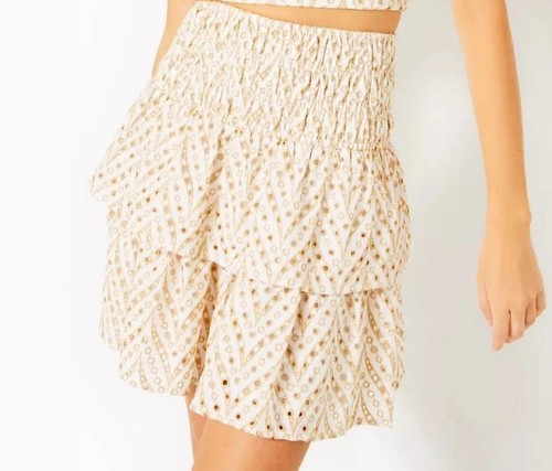 Lilly Pulitzer Yara Eyelet 1 PC Skirt Sand Bar Mermaid Tail Metallic Sz ...
