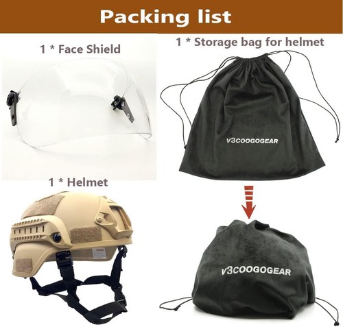 Tactical ACH Airsoft Helmet with Full Face Clear Visor One Size, CT | eBay