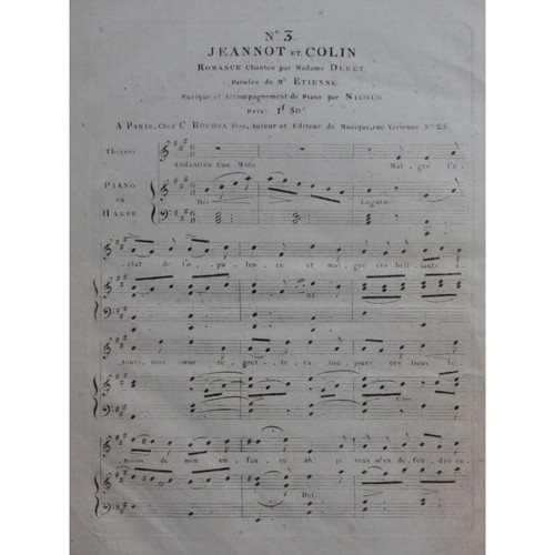 ISOUARD Nicolo Jeannot et Colin No 3 Chant Piano ou Harpe ca1820 | eBay