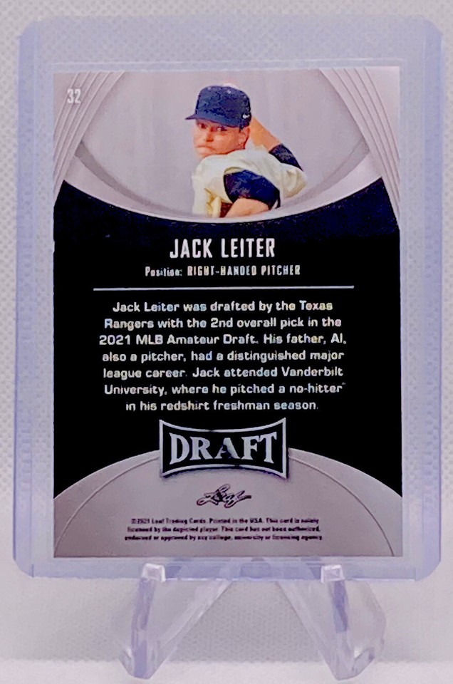 2021 Leaf Draft Jack Leiter Gold Parallel XRC Rookie Card #32 - Rangers ...