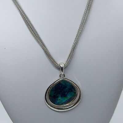 Faux abalone silver tone double strand necklace signed | eBay