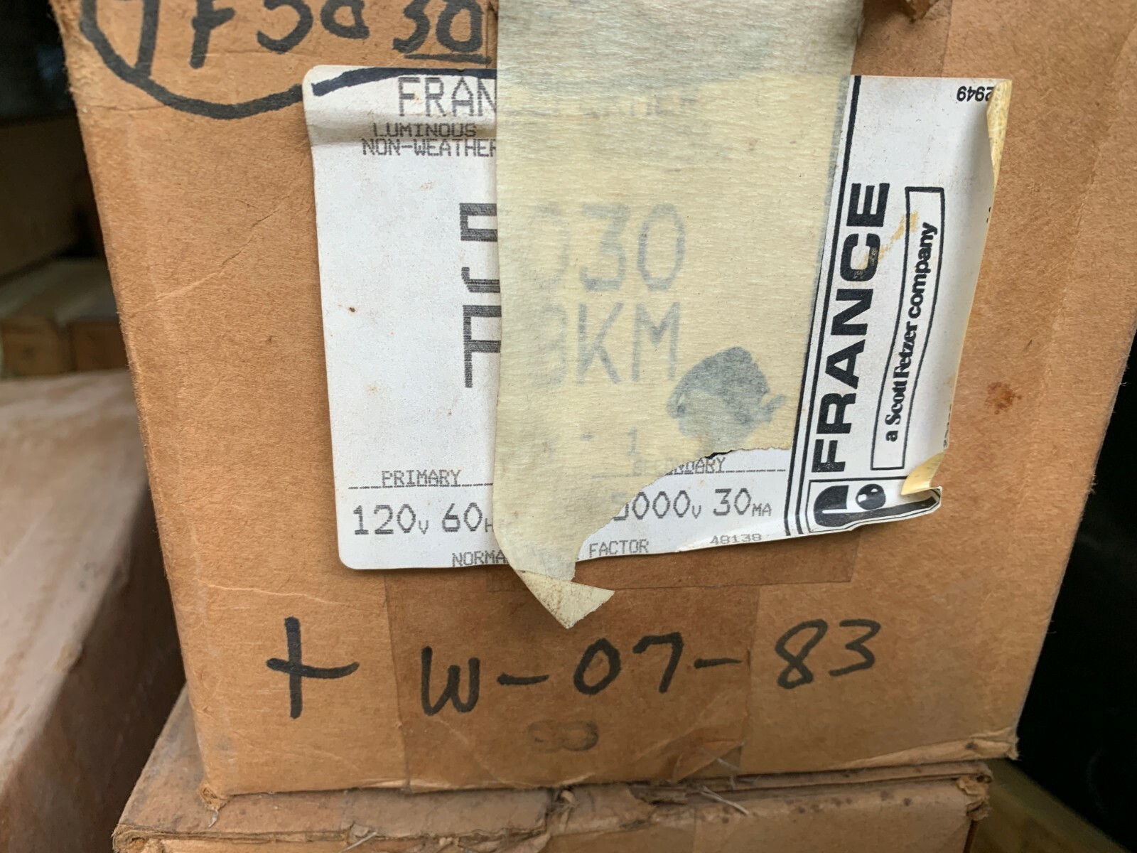 Franceformer Gaseous (Neon) Tube Transformer 5000V, 30mA - NIB P/N 5030 ...