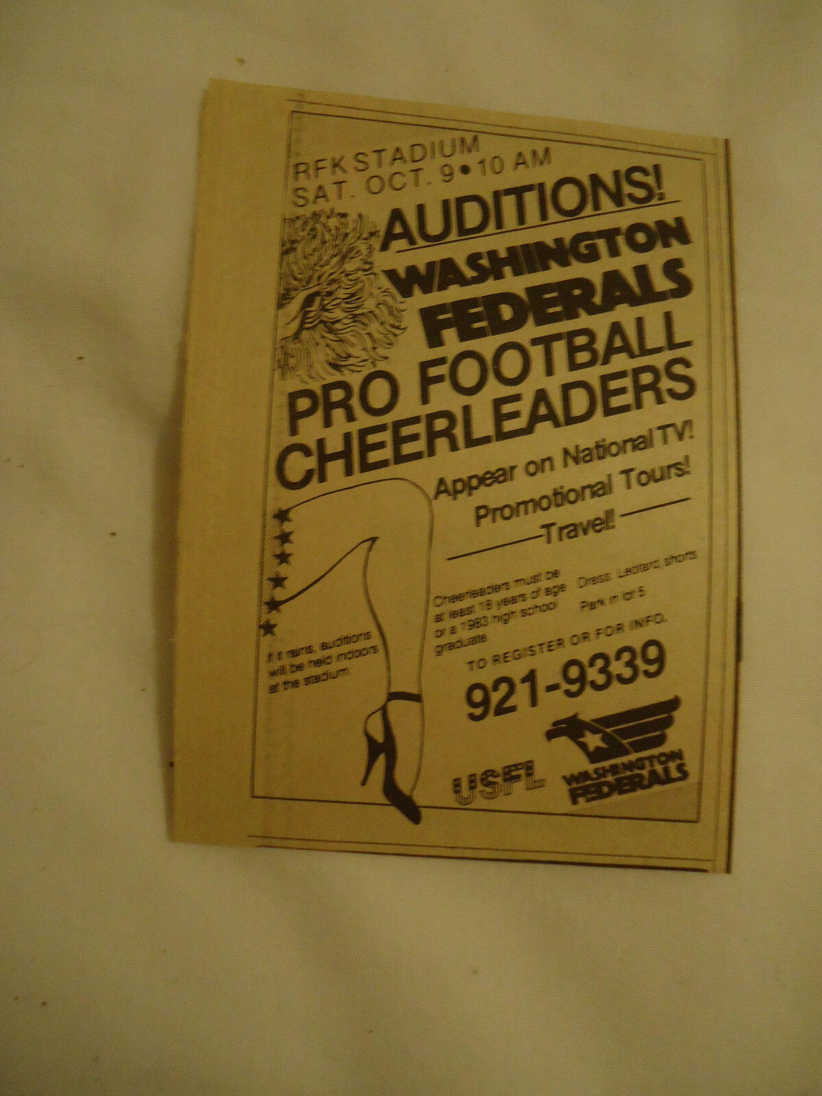 Washington Federals USFL Cheerleaders 1982 ad | eBay