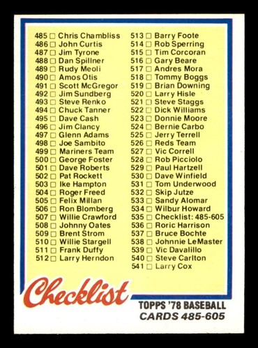 1978 Topps Baseball #535 Checklist (485-605) NM/MT *d12 | eBay