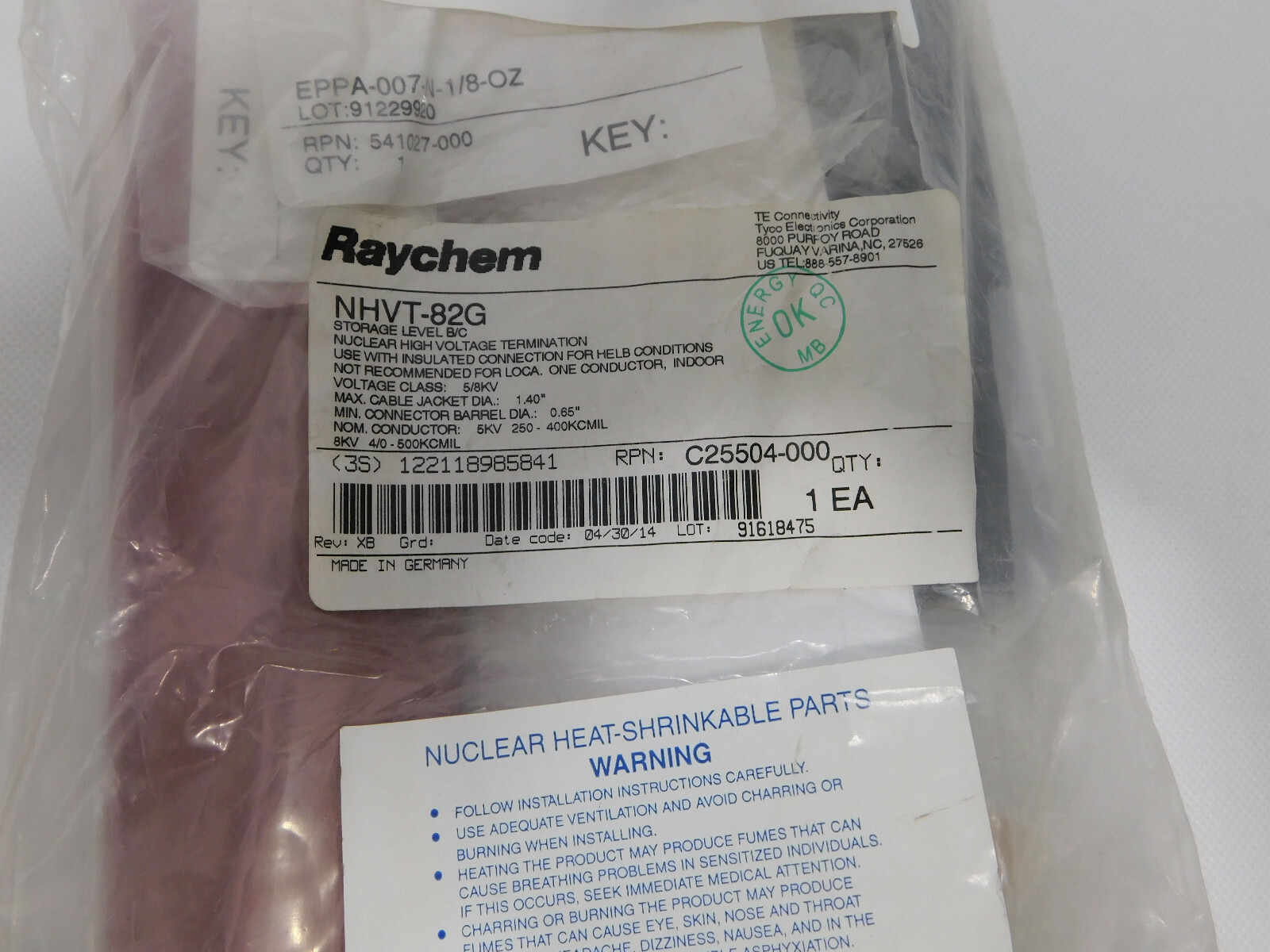 Raychem Nuclear High Voltage Termination Kit NHVT-82G 5KV 250-400 KCMIL ...