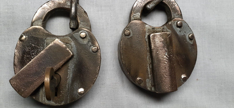 14 VINTAGE LOCKS - SOME BRASS WITH KEYS- WILSON/BOHANNAN/SLAYMAKER ...