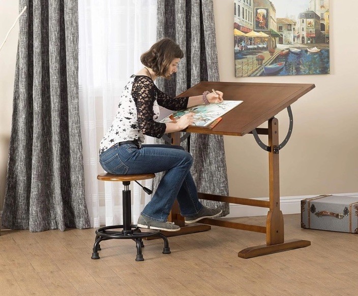 Vintage Drafting Table Antique Design Solid Wood Angle Adjustable ...