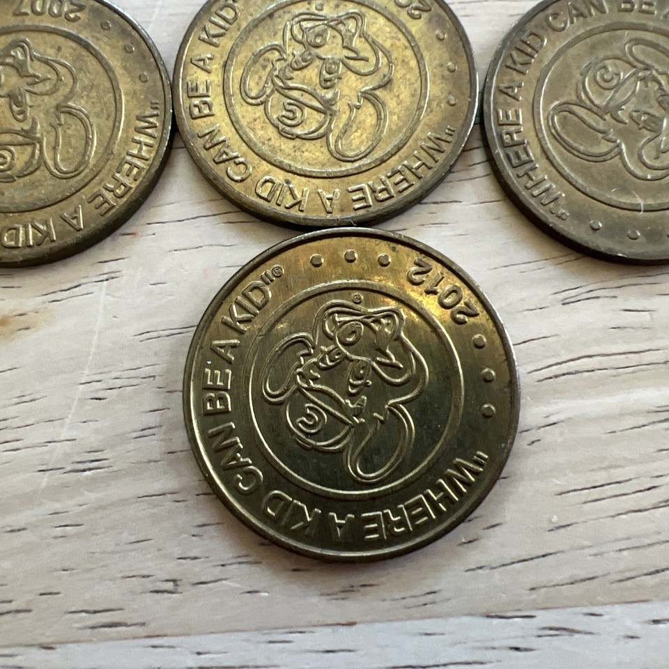4 Chuck E Cheese game tokens coins, 3- 2007 & 1- 2012 Where a Kid Can ...