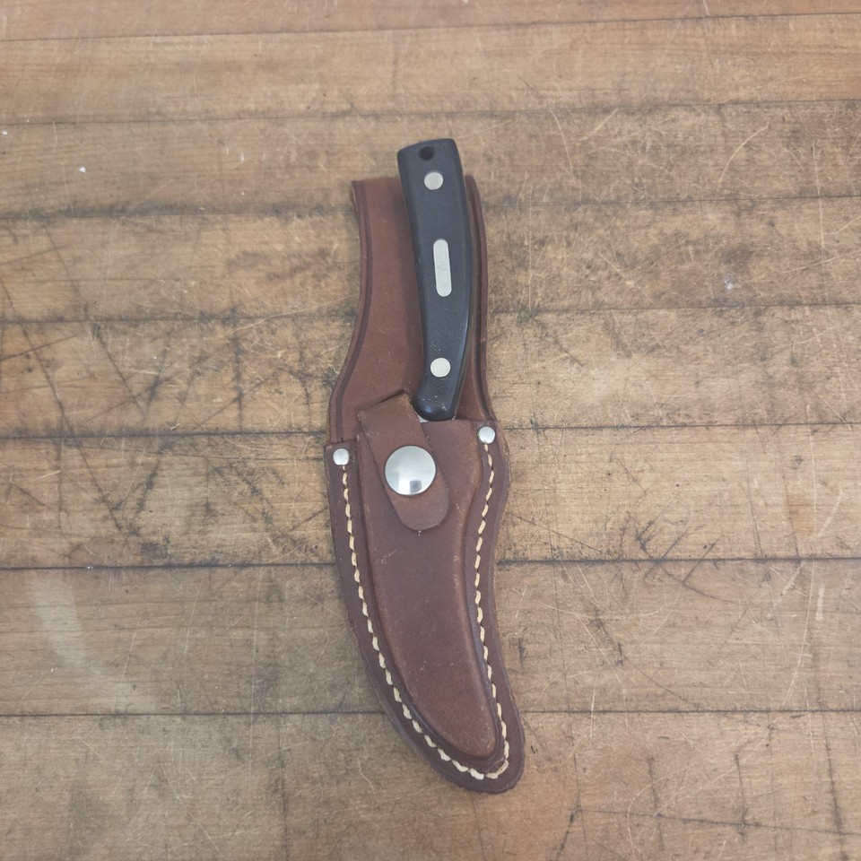 VINTAGE SCHRADE U.S.A. " GUNS & AMMO " SHARP FINGER FIXED BLADE KNIFE W ...