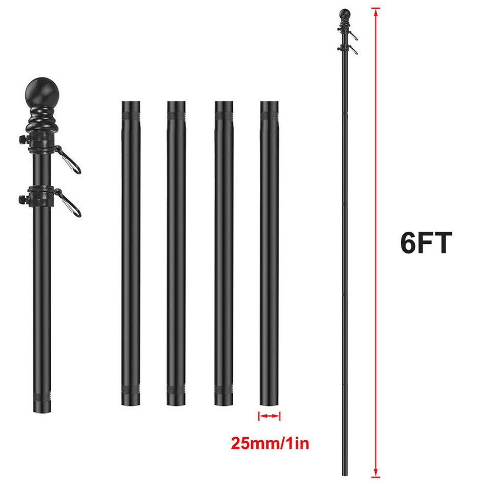 6FT Flag Pole Kit Heavy Duty Bracket Metal Pole With 2 Rotating Rings ...
