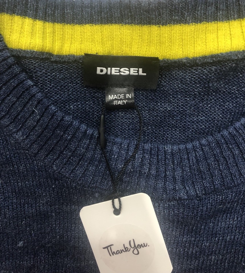 Diesel Men’s Sweater K-Lineny Pullover Size XL In Peacoat Blue Made in ...