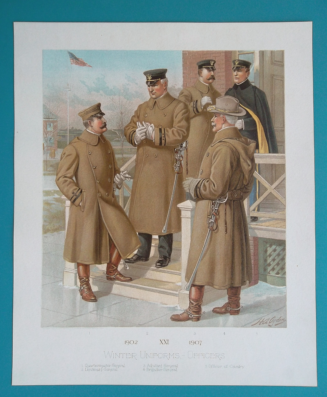 US ARMY Winter Uniforms Cavalry Officers General etc - 1908 COLOR Print ...