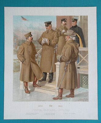 US ARMY Winter Uniforms Cavalry Officers General etc - 1908 COLOR Print ...
