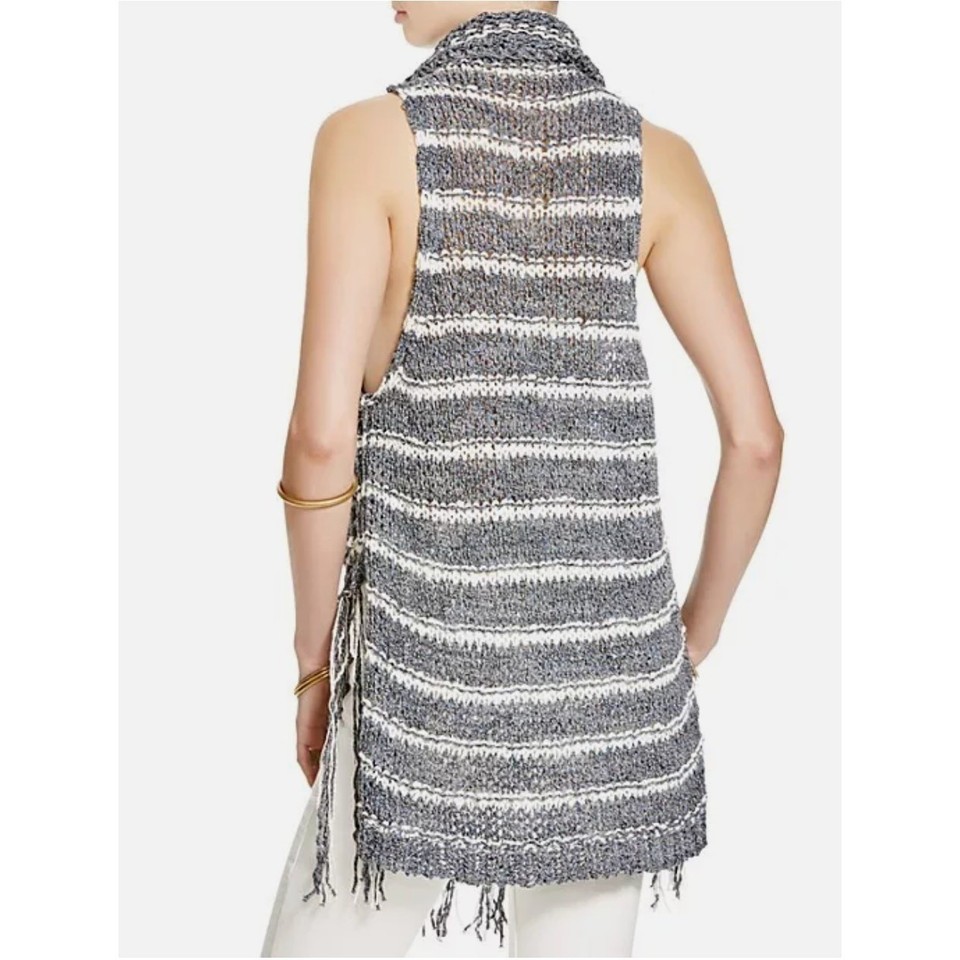 Free People Striped Turtleneck Sleeveless Fringe Sweater Vest Top XS | eBay