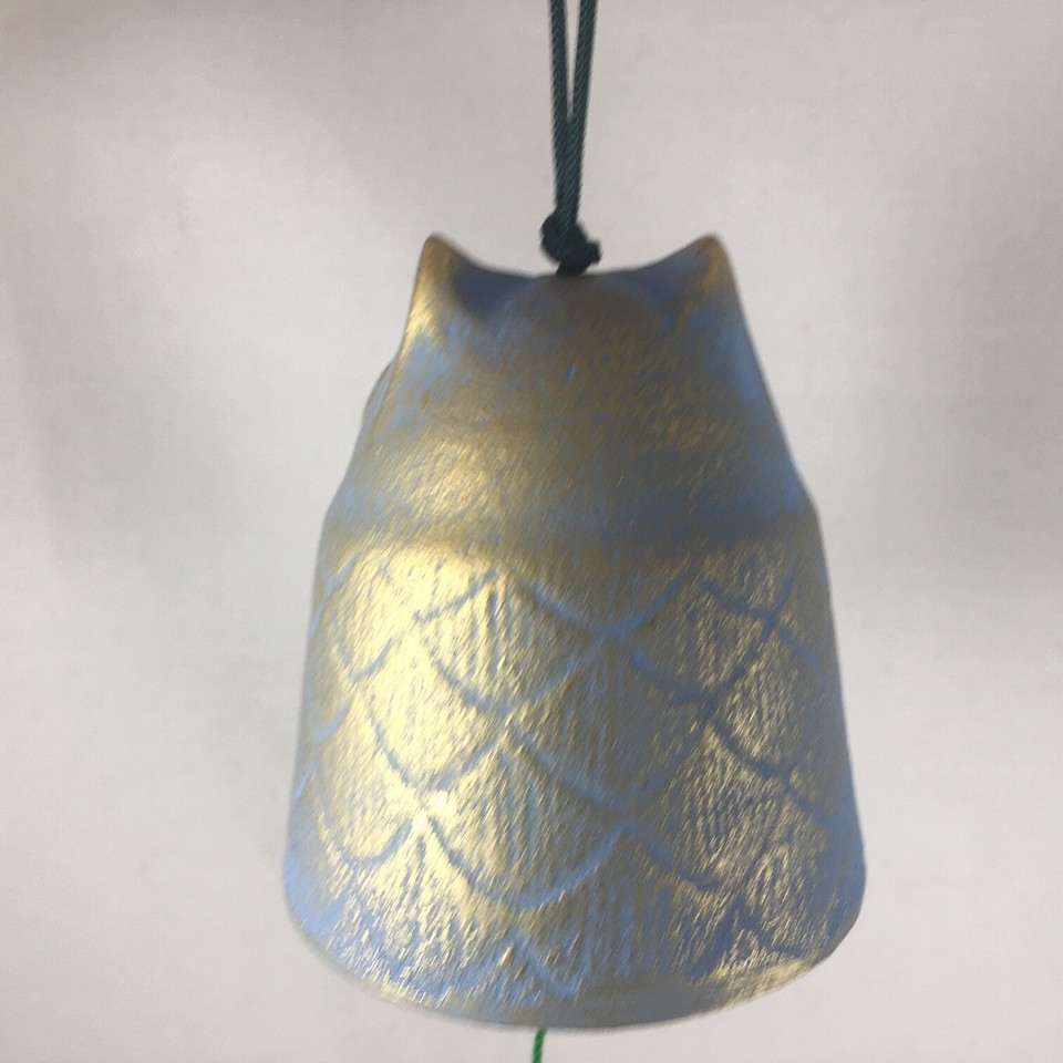 Japanese Wind Chime Furin Cast Iron Gold/Blue Owl Fukuro Made in Japan ...