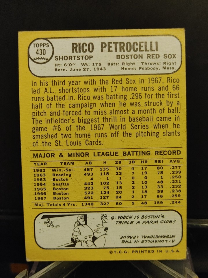 Rico Petrocelli 1968 Topps #430 - Boston Red Sox | eBay