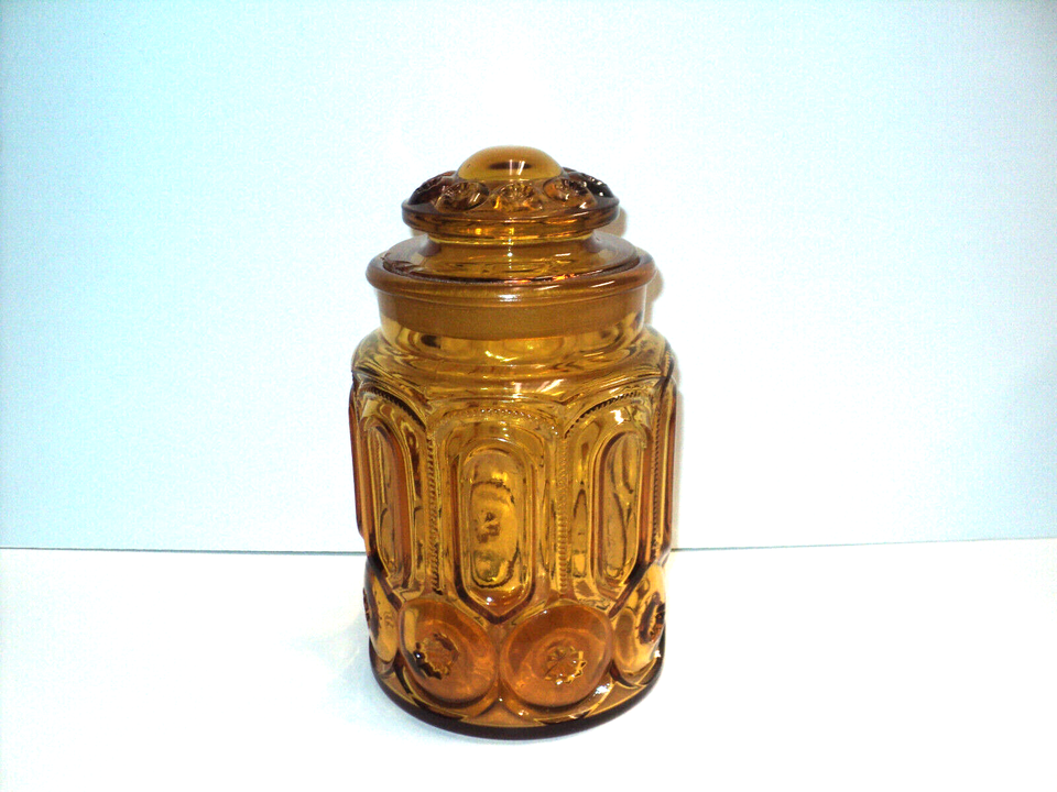L.E. Smith Moon & Stars Sugar Canister Apothecary Amber 9 1/4" H ...