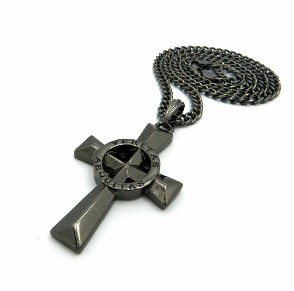 MENS VERITAS AEQUITAS CROSS BOONDOCK SAINTS PENDANT CHARM CUBAN CHAIN ...