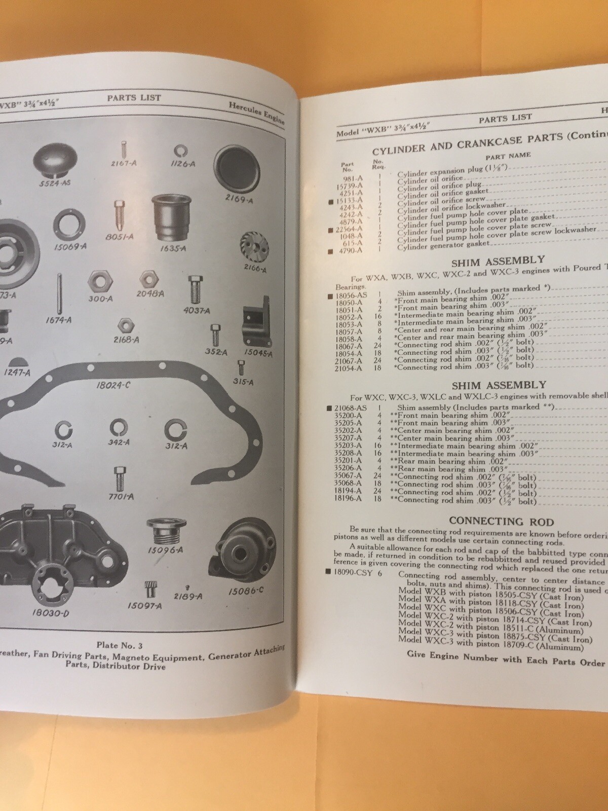 HERCULES ENGINE PARTS LIST WX SERIES 6 CYLINDER ENGINE WXA WXA2 WXB WXC ...