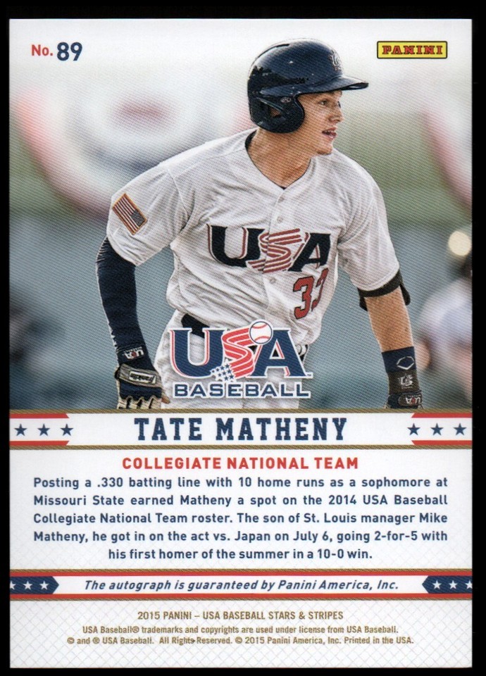 2015 USA Baseball Stars and Stripes Longevity Signatures #89 Tate ...