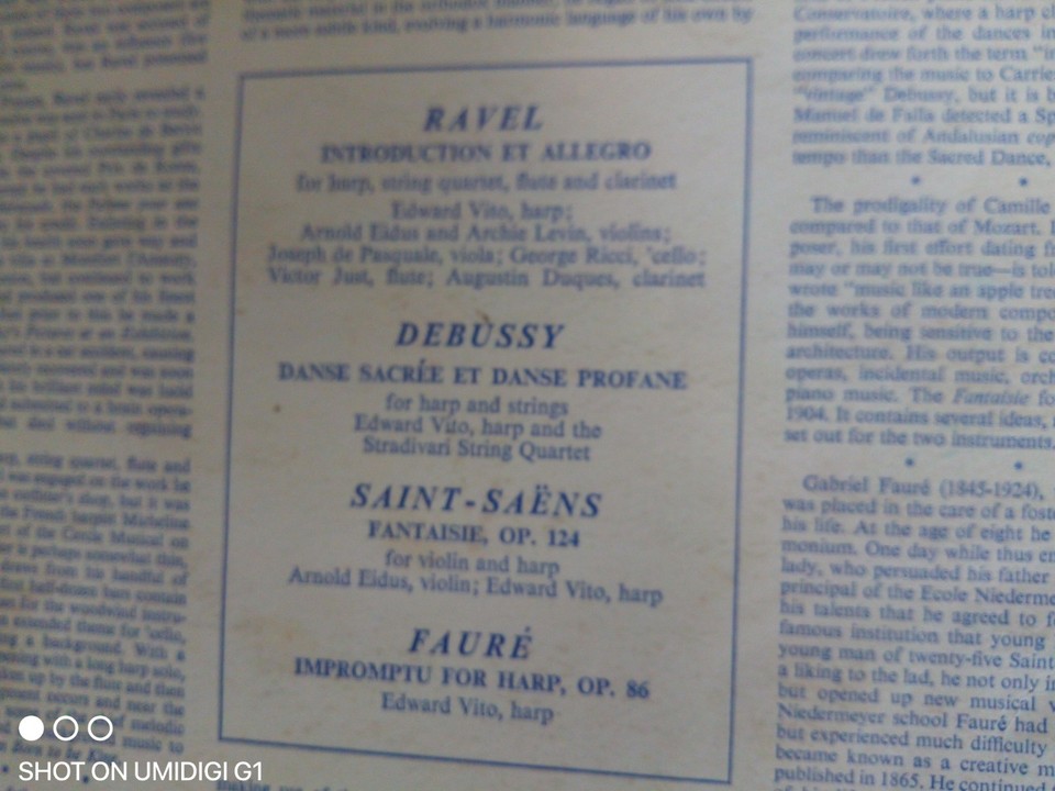 French Harp Music - Edward Vito harp , Ravel, Debussy,... -1964 UK Saga ...