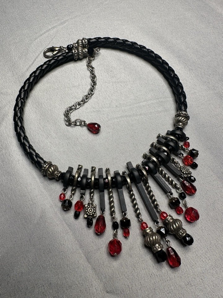 Gothic Leather Metal Choker Necklace Red Pendant Swords Medieval ...