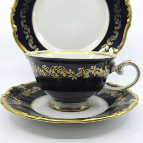 REICHENBACH 8184k Echt Cobalt Gold Porcelain Tea Cup Saucer Dessert ...