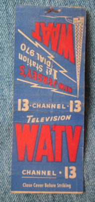 WATV TELEVISION CHANNEL 13 NEWARK NEW JERSEY Vintage Matchbook Cover ...