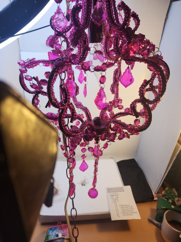 Beaded Single Light Chandelier Hot Pink FuchsiaTeardrops Prisms & Chain ...